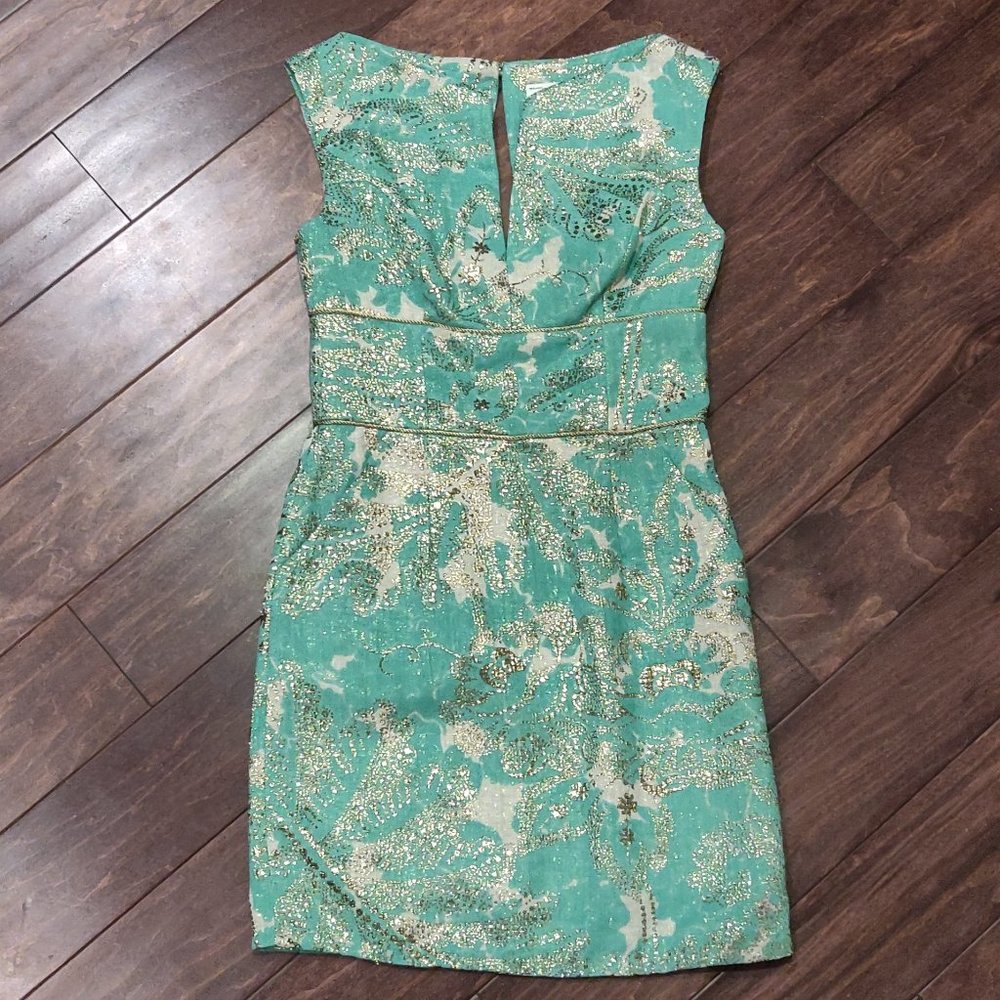 Milly Of New York Green And Gold Metallic Dress Size 6 - Gem
